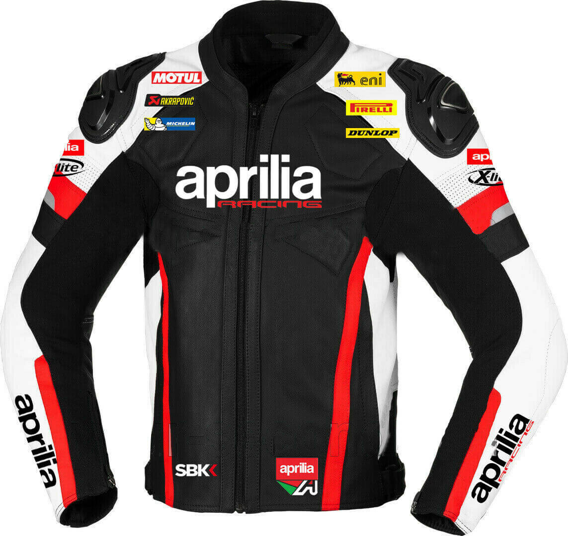 Black White Aprilia Motorcycle Racing Leather Jacket – DAMOTOGEAR